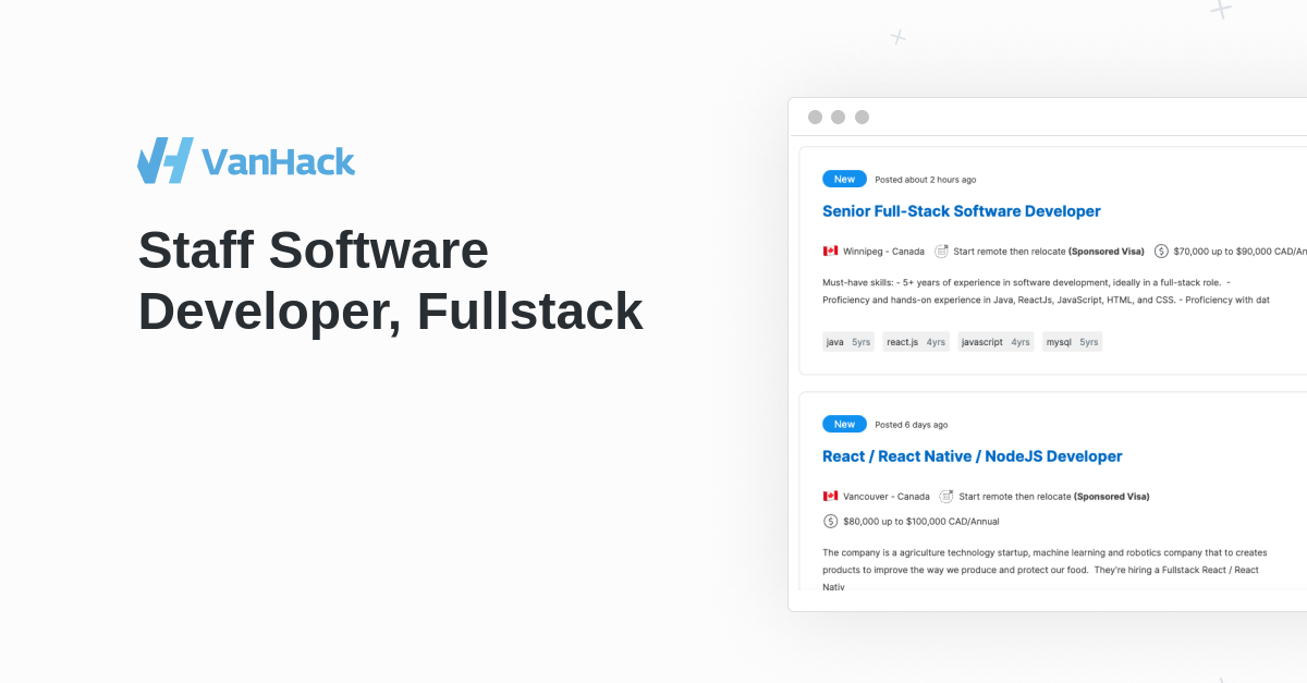 Staff Software Developer Fullstack Vanhack